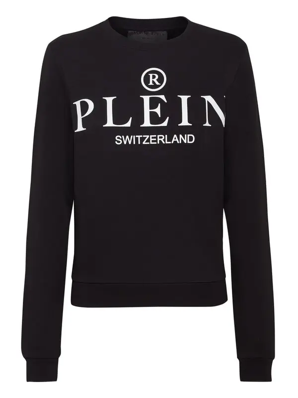 Philipp Plein Crewneck Cotton Sweatshirt With Contrast Logo Print - Black