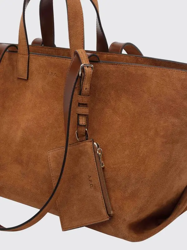 A.p.c. Large Suede Tote Bag With Four Handles - Camel
