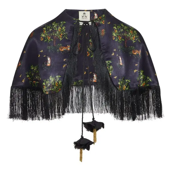 ASHAKI The Tiger Fringe Cape With Embellishments