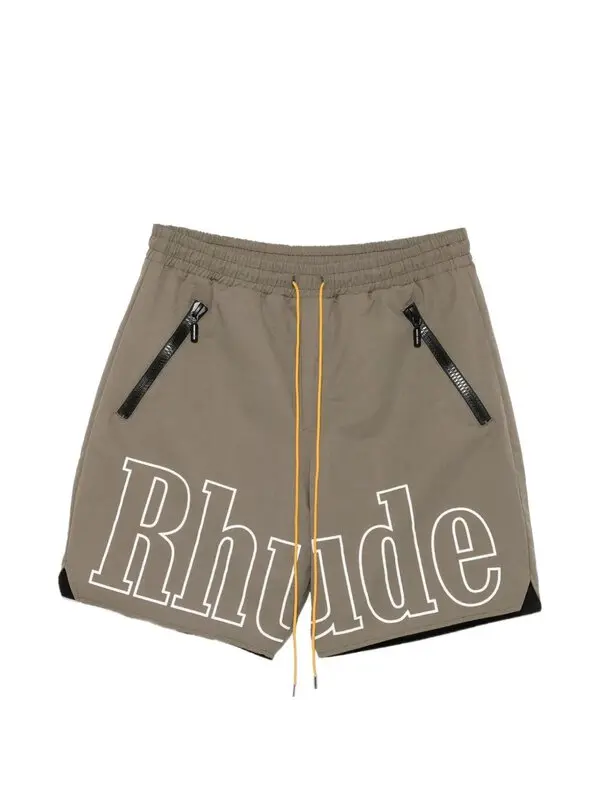 Rhude Logo Relaxed Fit Drawstring Shorts - Taupe