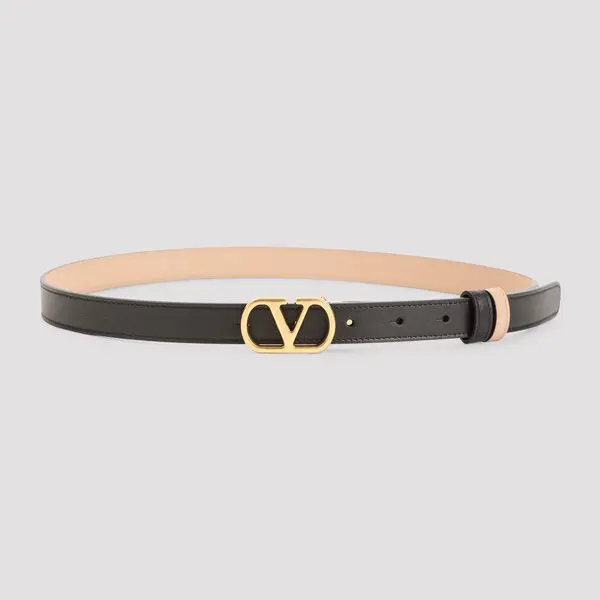 Valentino Garavani Leather Belt With Logo Buckle - Black