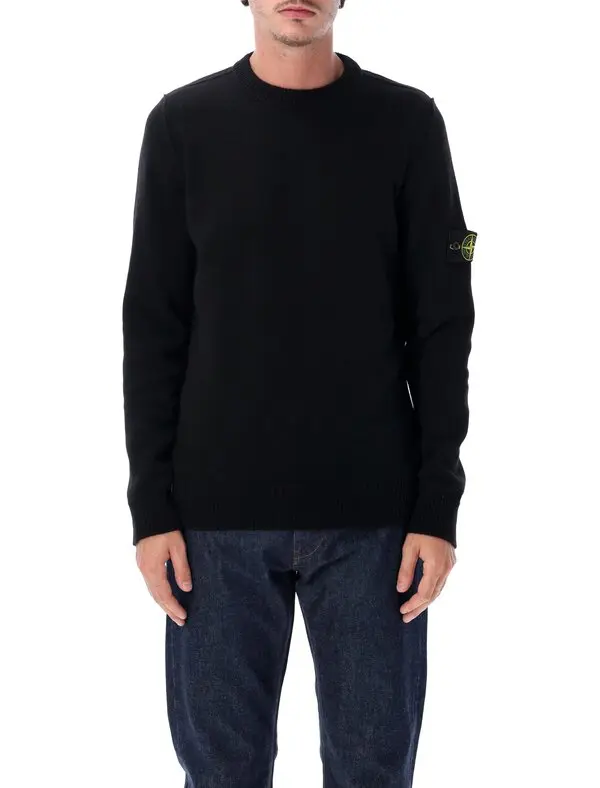 Stone Island Wool-blend Crewneck Sweater With Badge Detail - Nero