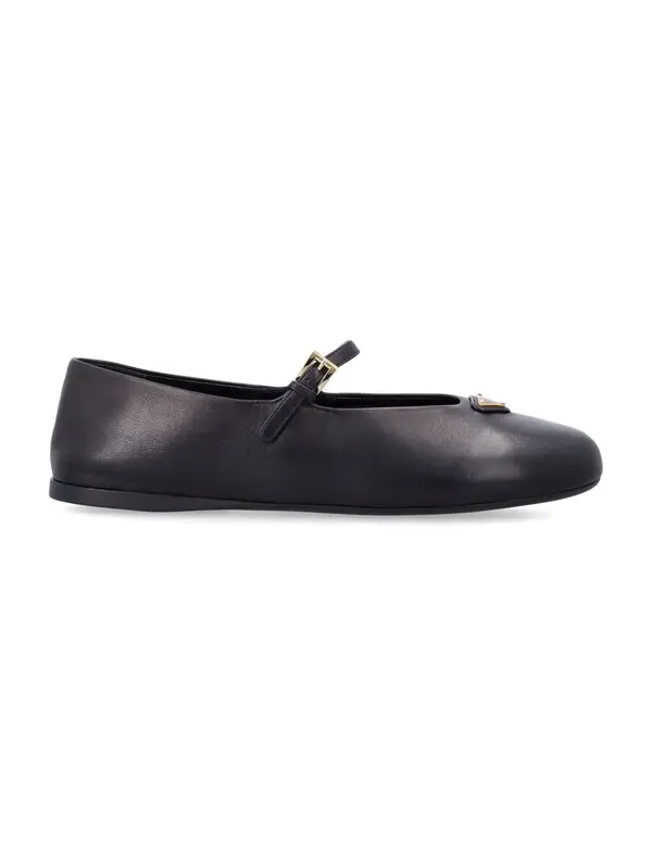 Prada Nappa Leather Ballerina Flats With Adjustable Strap And Enameled Triangle Logo