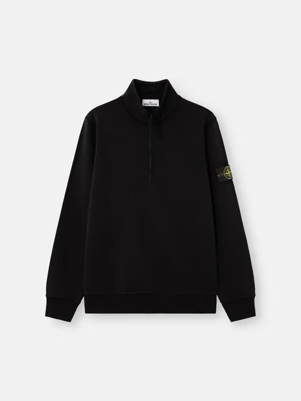 Stone Island Long Sleeve Polo In Knit Jersey - Black