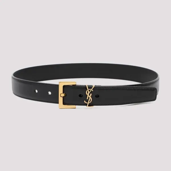 Saint Laurent Leather Belt With Andsl Monogram - Black