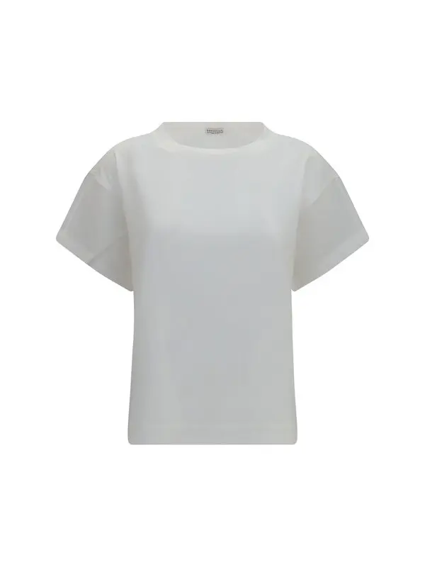 Brunello Cucinelli Cotton T-shirt With Sheer Sleeves And Side Panels - White