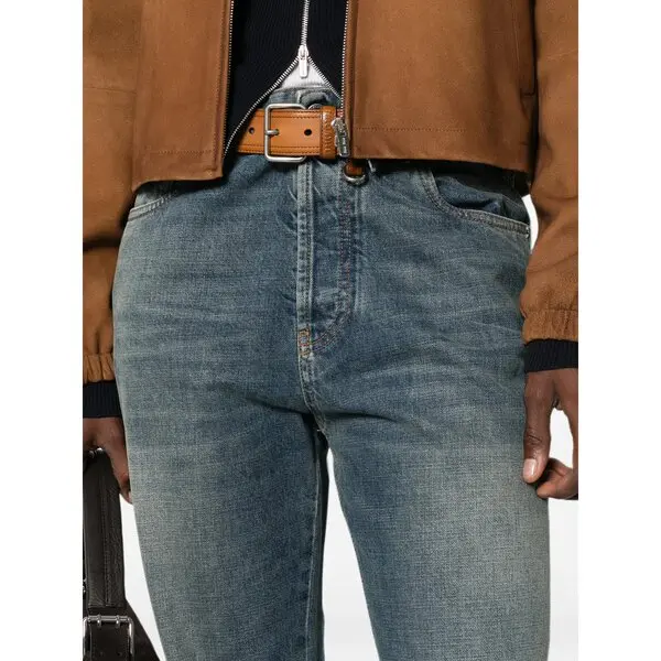 Miu Miu Straight Leg Jeans With Sandblasted Finish - Blue