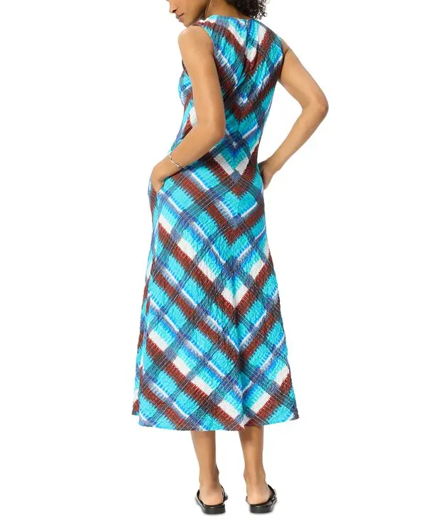 Whistles Textured Checked V Neck Dress - Blue Multi