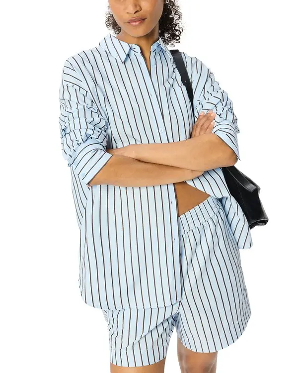 Whistles Cotton Blend Poplin Stripe Shirt