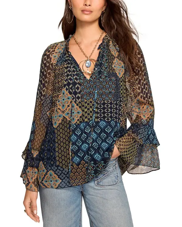 Ramy Brook Anya Printed V Neck Top