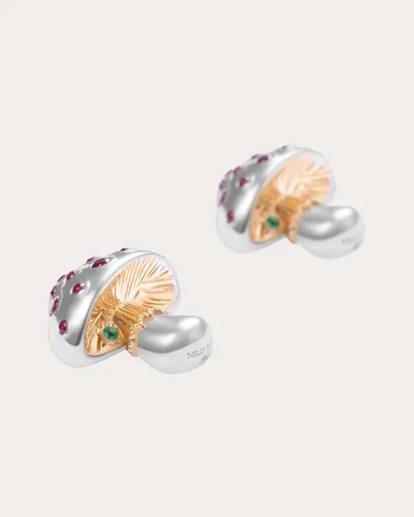 NELLY ROJAS Ruby Mini Mycelium Funghi Stud Earrings - Silver