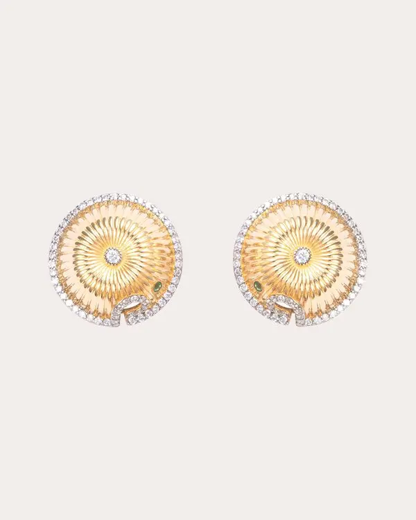 NELLY ROJAS 18k Yellow Diamond And Emerald Stud Earrings