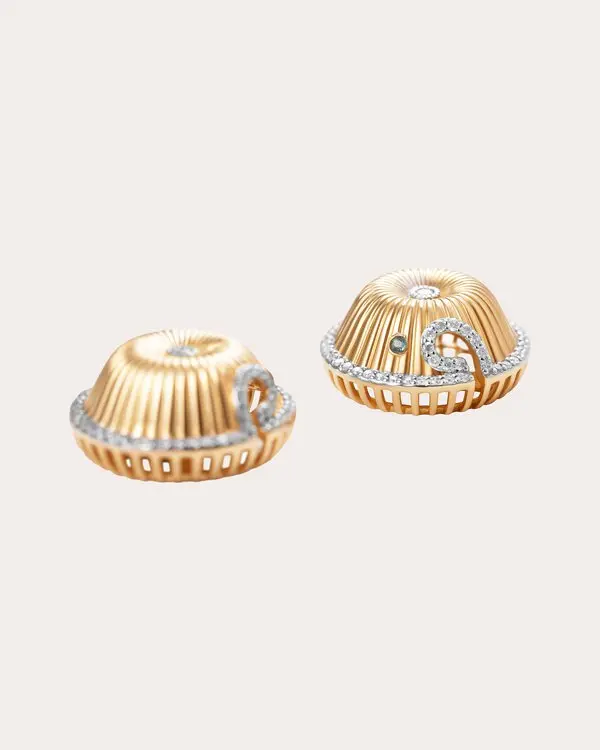 NELLY ROJAS 18k Yellow Diamond And Emerald Stud Earrings