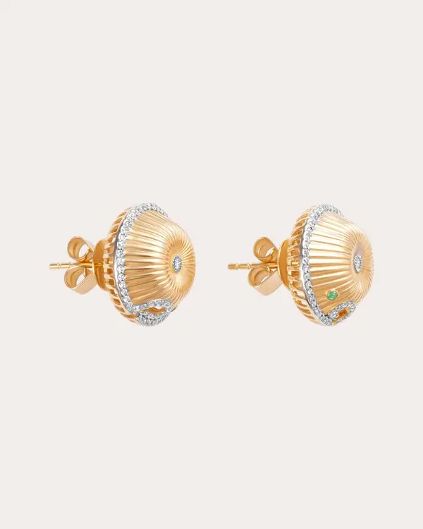 NELLY ROJAS 18k Yellow Diamond And Emerald Stud Earrings