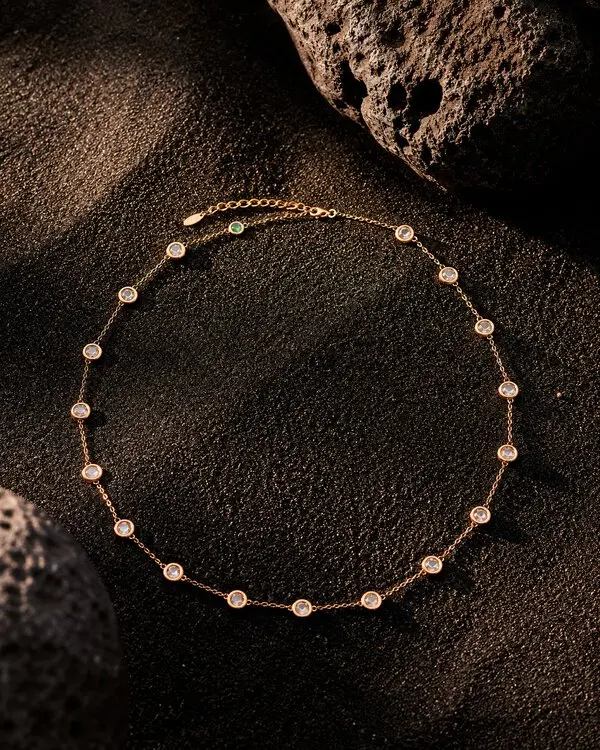 NELLY ROJAS 18k Gold Crystal Quartz Vega Station Necklace