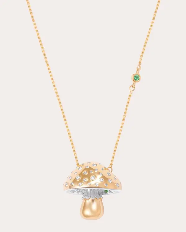 NELLY ROJAS Diamond Mycelium Funghi Pendant Necklace - Gold