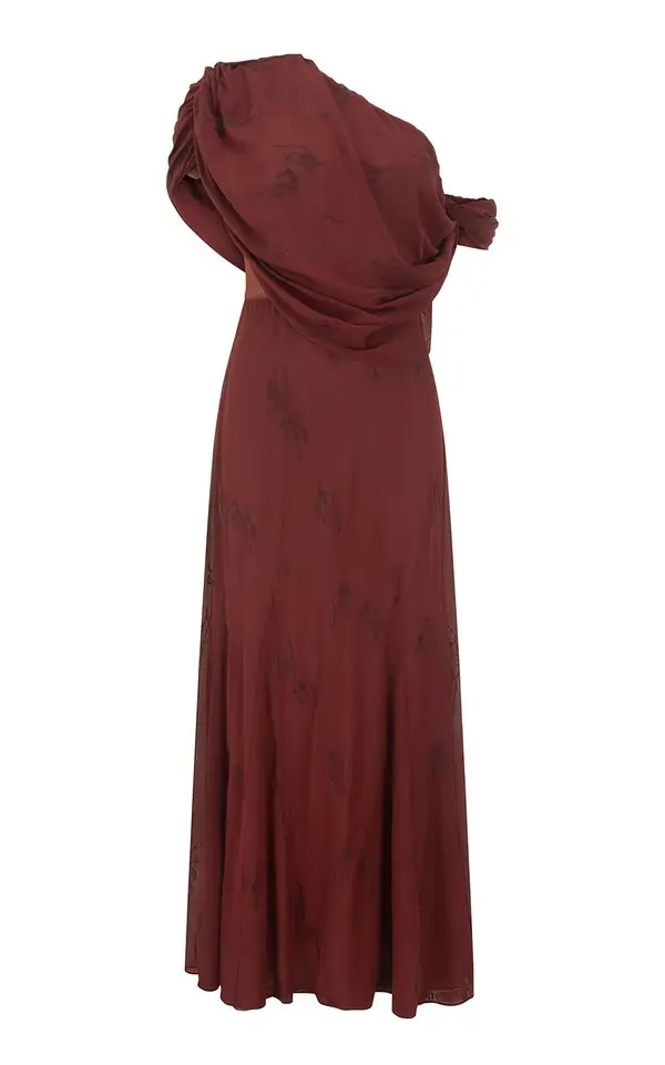 HARRIS TAPPER Lucille Embroidered Silk Maxi Dress - Burgundy