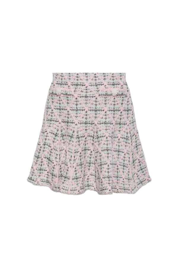 SELF-PORTRAIT Checked Knit Skirt - Pink