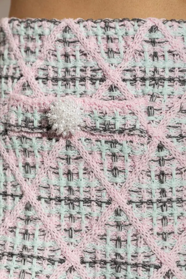 SELF-PORTRAIT Checked Knit Mini Skirt