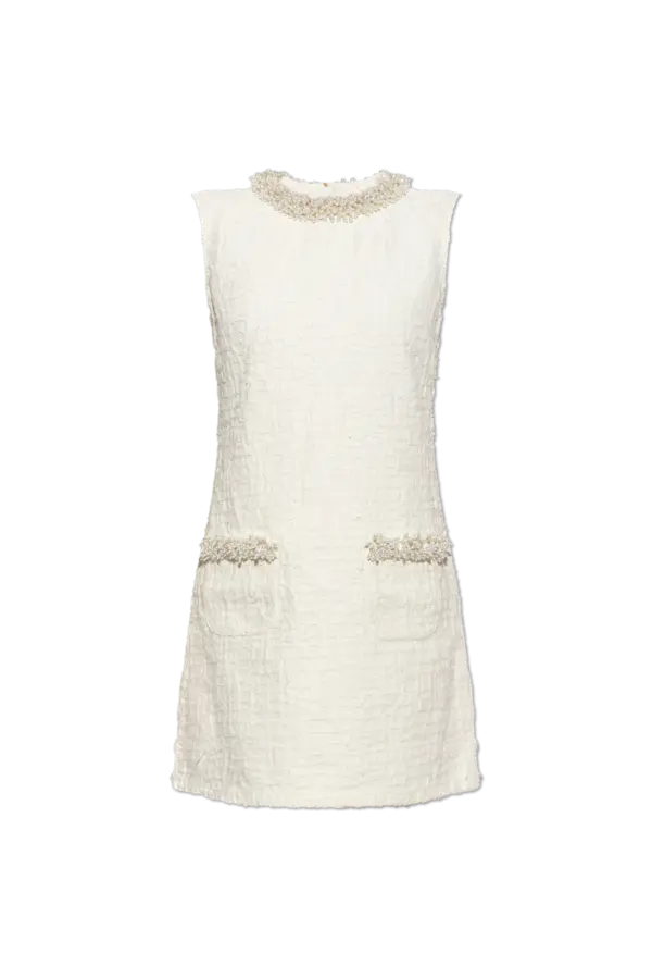 SELF-PORTRAIT Textured Denim Dress - Cream