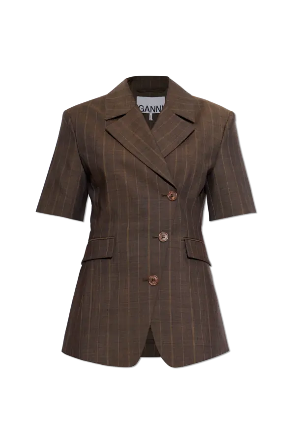 GANNI Wool Blazer With Short Sleeves