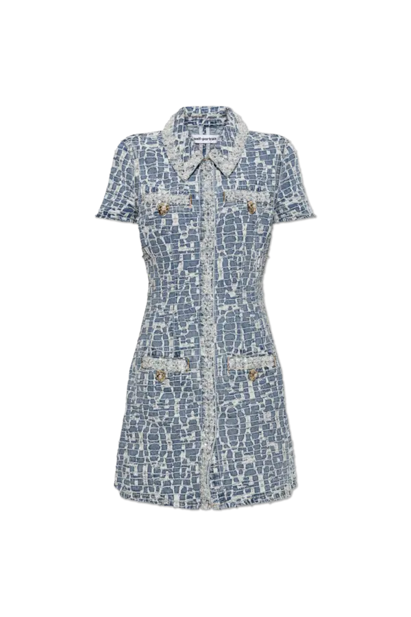 SELF-PORTRAIT Textured Denim Dress - Blue
