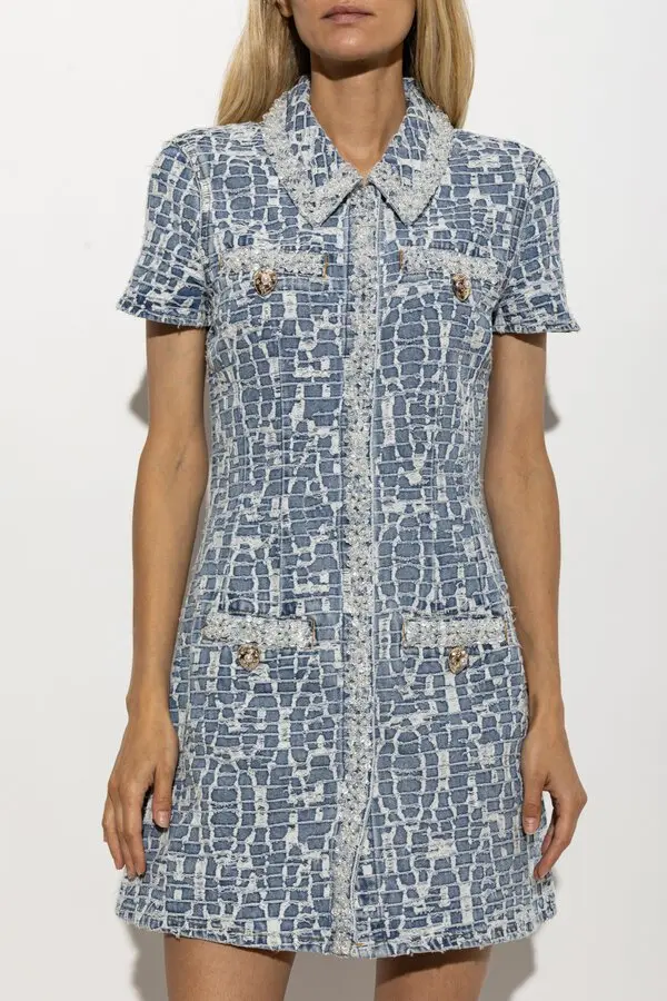 SELF-PORTRAIT Textured Denim Dress