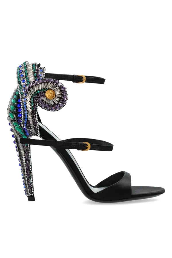 Versace Heeled Sandals With Gold Tone Detailing - Black