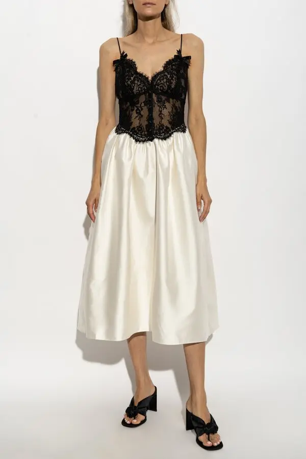 SELF-PORTRAIT Taffeta Dress With Contrasting Lace