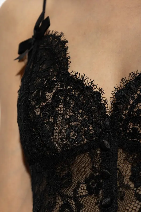 SELF-PORTRAIT Taffeta Dress With Contrasting Lace