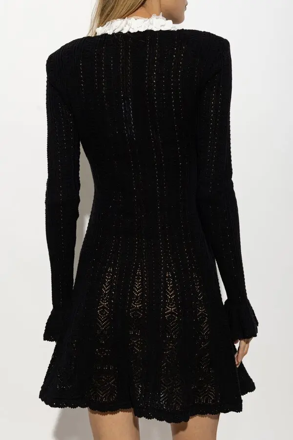 SELF-PORTRAIT Knit Dress With Floral Trim