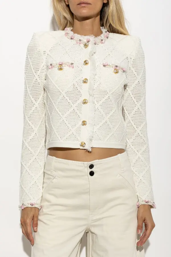 SELF-PORTRAIT Knit Cardigan With Fringes