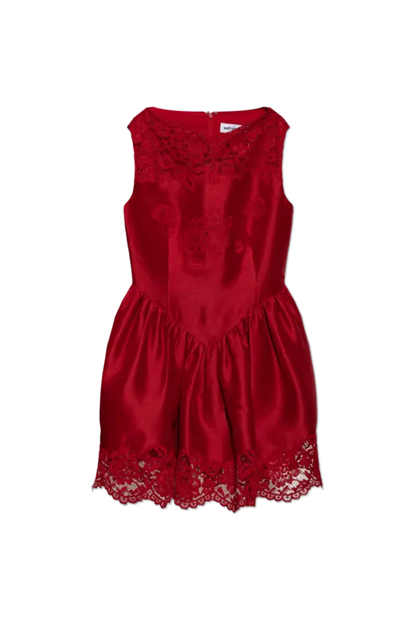 SELF-PORTRAIT Lace Taffeta Dress - Red