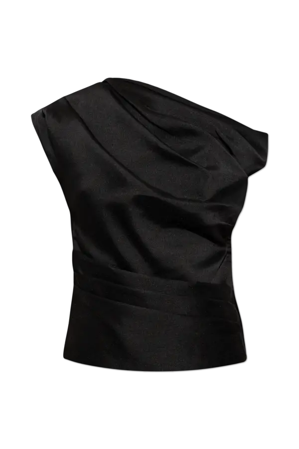 SELF-PORTRAIT Draped Taffeta Top - Black