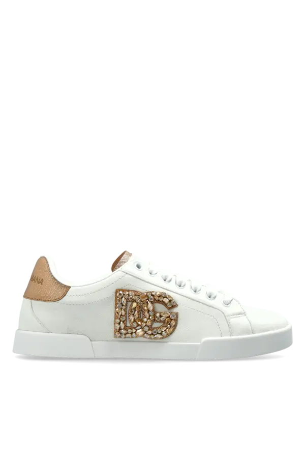 Dolce & Gabbana Embellished Logo Low-top Sneakers - Cream