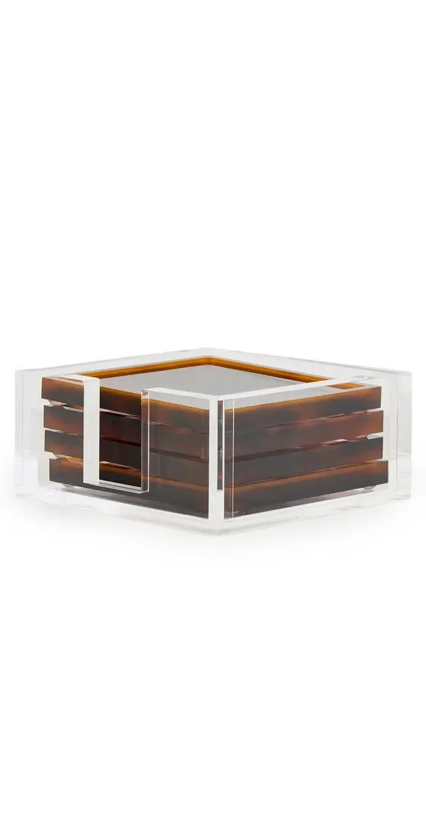 TIZO DESIGN Lucite Coasters And Holder - Tortoise