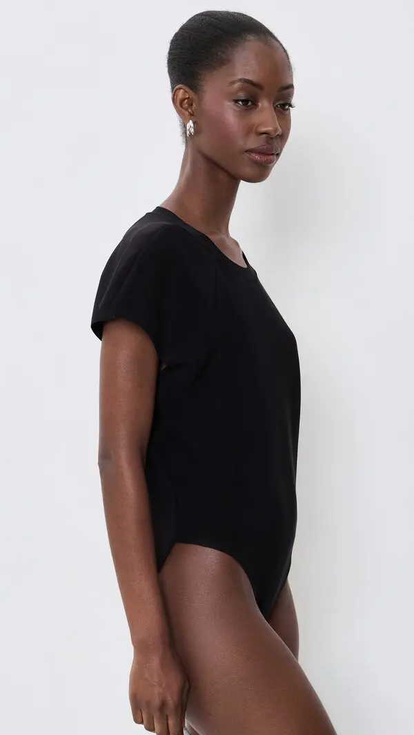 Norma Kamali Cap Sleeve Bomber Bodysuit - Black