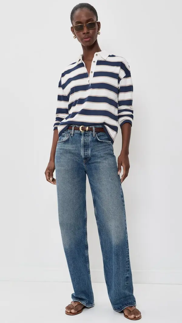 Xirena Troy Top, Striped Polo Shirt With Long Sleeves