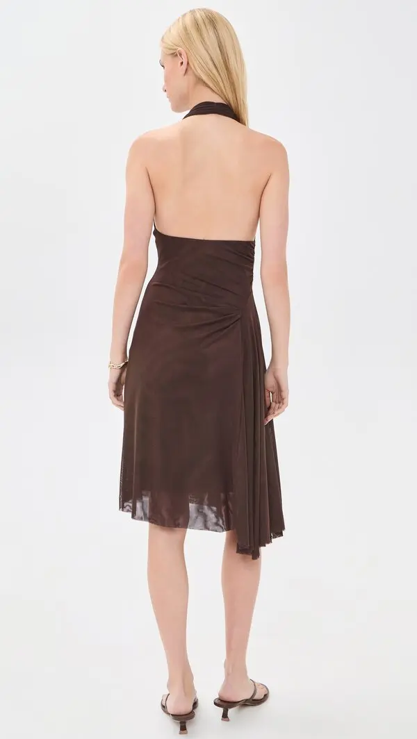 NIA Chiara Halterneck Gathered Mesh Dress - Chocolate