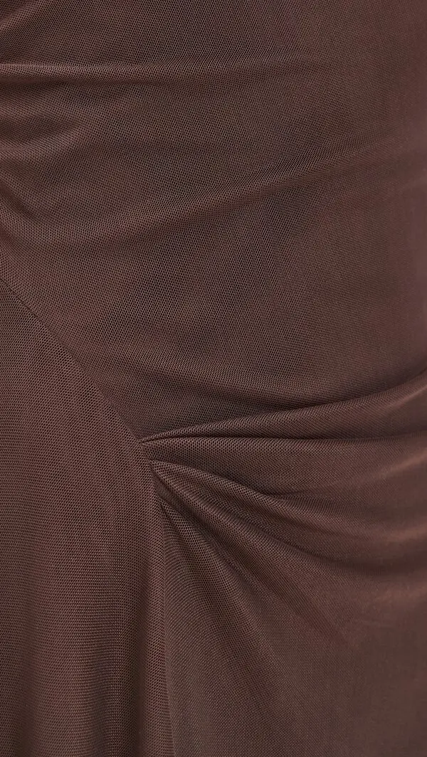 NIA Chiara Halterneck Gathered Mesh Dress - Chocolate