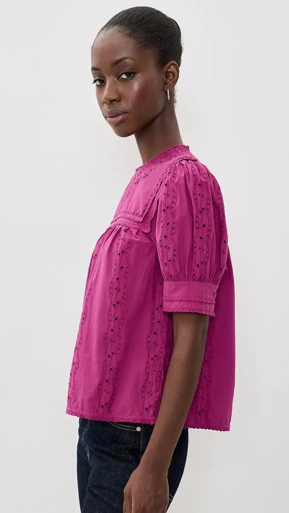 Ulla Johnson Una Short Sleeve Cotton Top