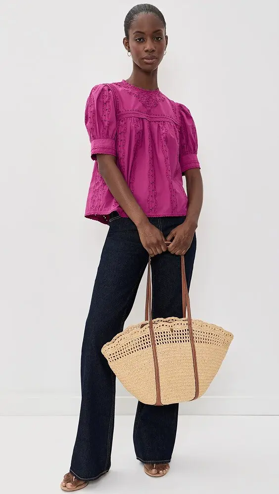 Ulla Johnson Una Short Sleeve Cotton Top