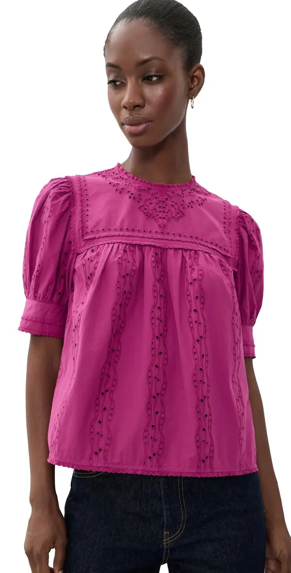 Ulla Johnson Una Short Sleeve Cotton Top - Orchid