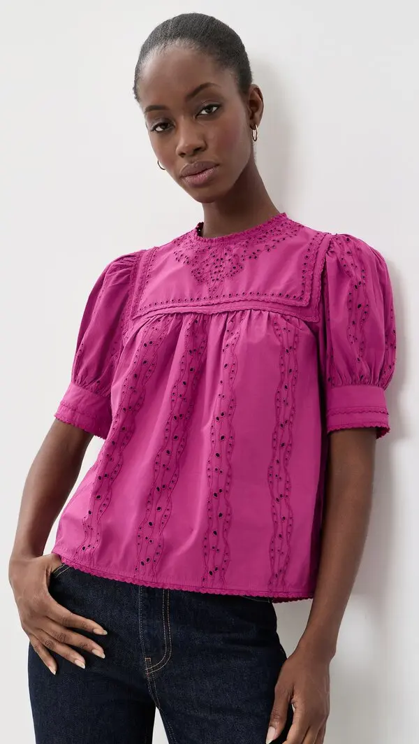 Ulla Johnson Una Short Sleeve Cotton Top - Orchid