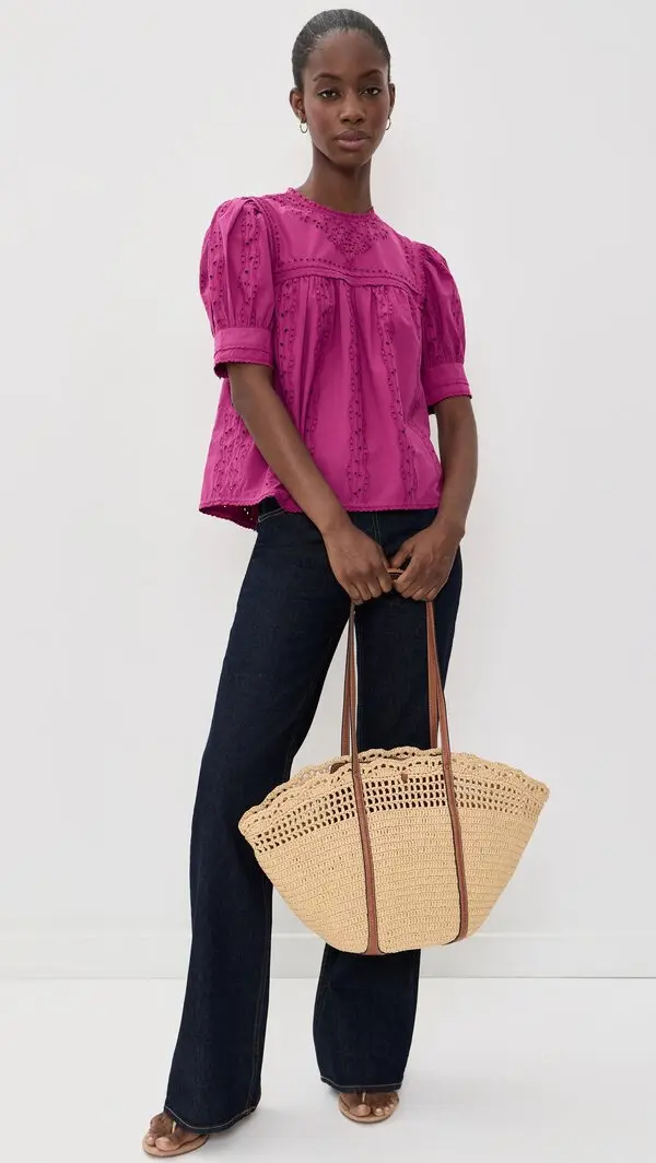 Ulla Johnson Una Short Sleeve Cotton Top - Orchid