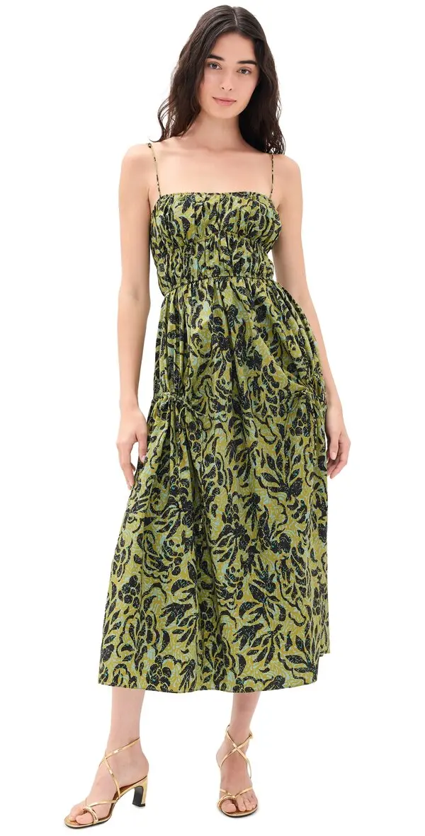 Ulla Johnson Ruched Botanical Print Cotton Dress
