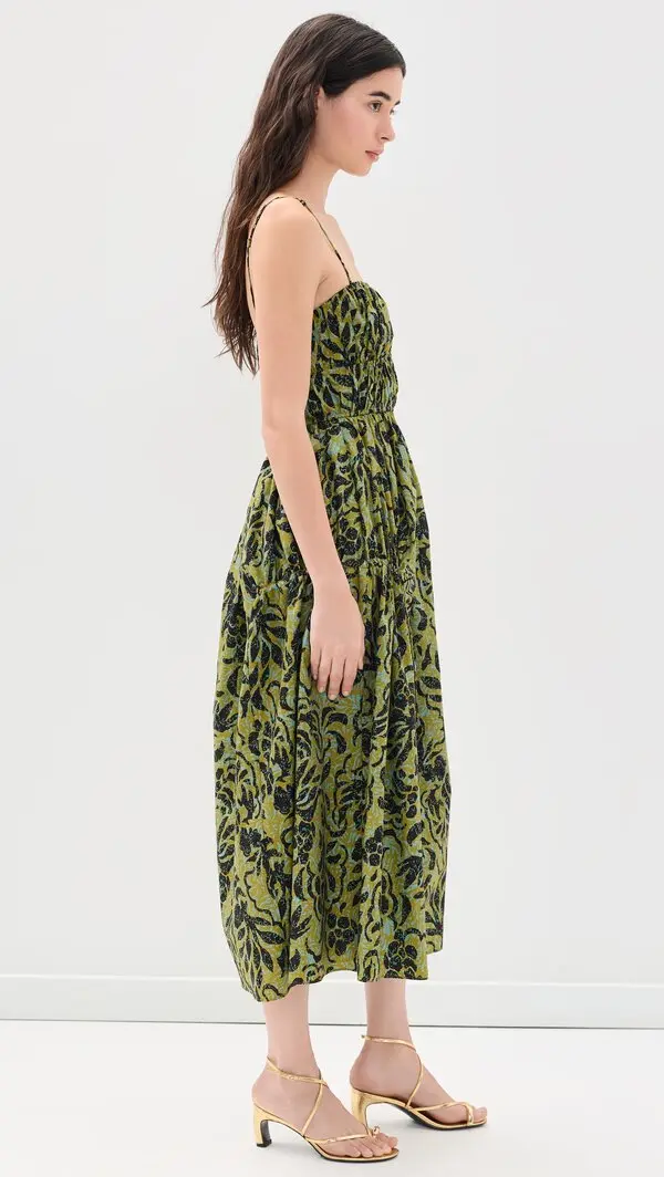 Ulla Johnson Ruched Botanical Print Cotton Dress