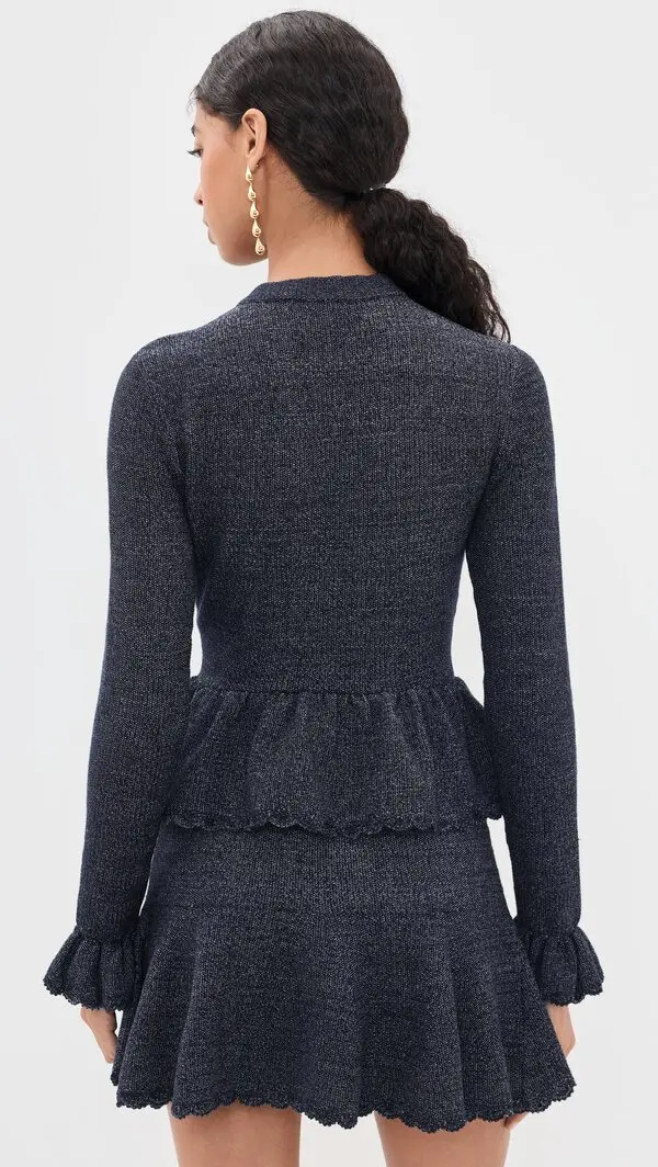 SELF-PORTRAIT Textured Knit Mini Dress With Gold-tone Accents - Navy