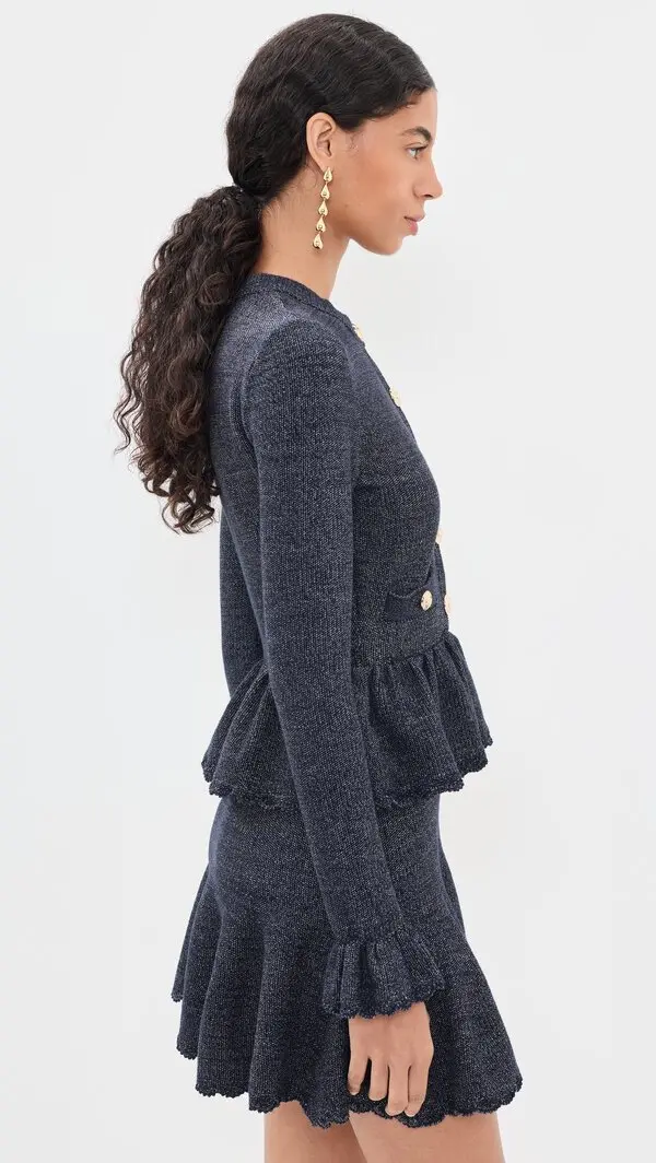 SELF-PORTRAIT Textured Knit Mini Dress With Gold-tone Accents - Navy