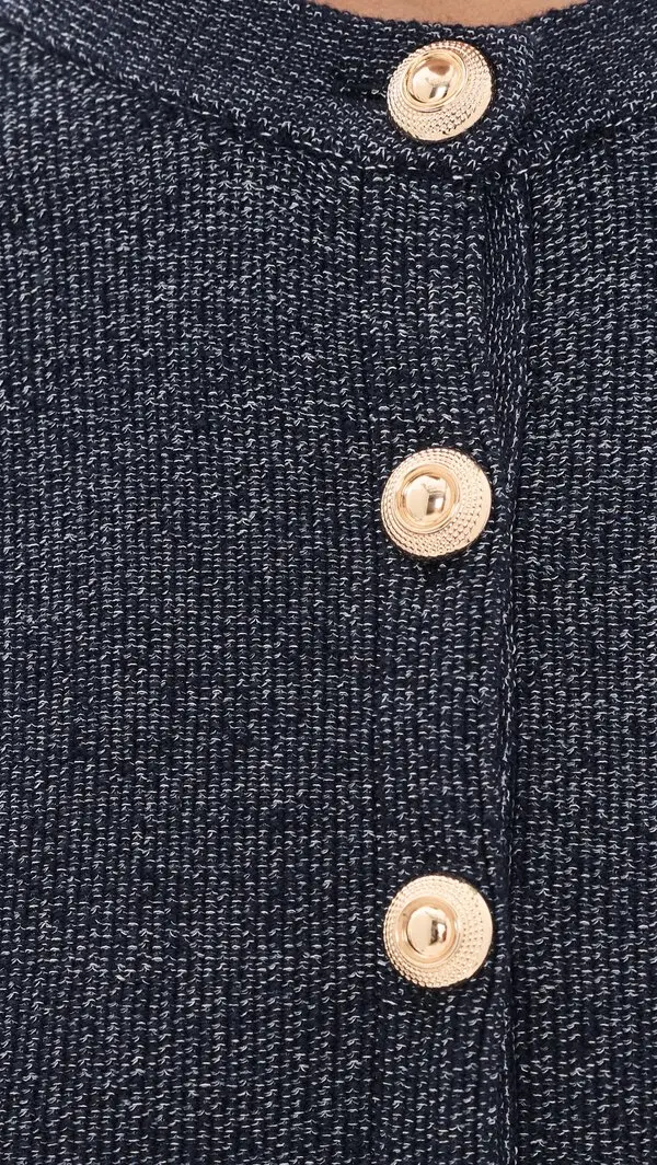 SELF-PORTRAIT Textured Knit Mini Dress With Gold-tone Accents - Navy